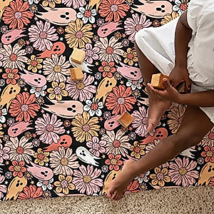 HawSkgFub Halloween Pink Floral Ghost Baby Blanket for Girls Gift Black, Fall Holiday Flower Flannel Fleece Nursery Bed Blankets, Soft Lightweight Newborn Infant Toddler Kids Crib Bedding 30 x 40