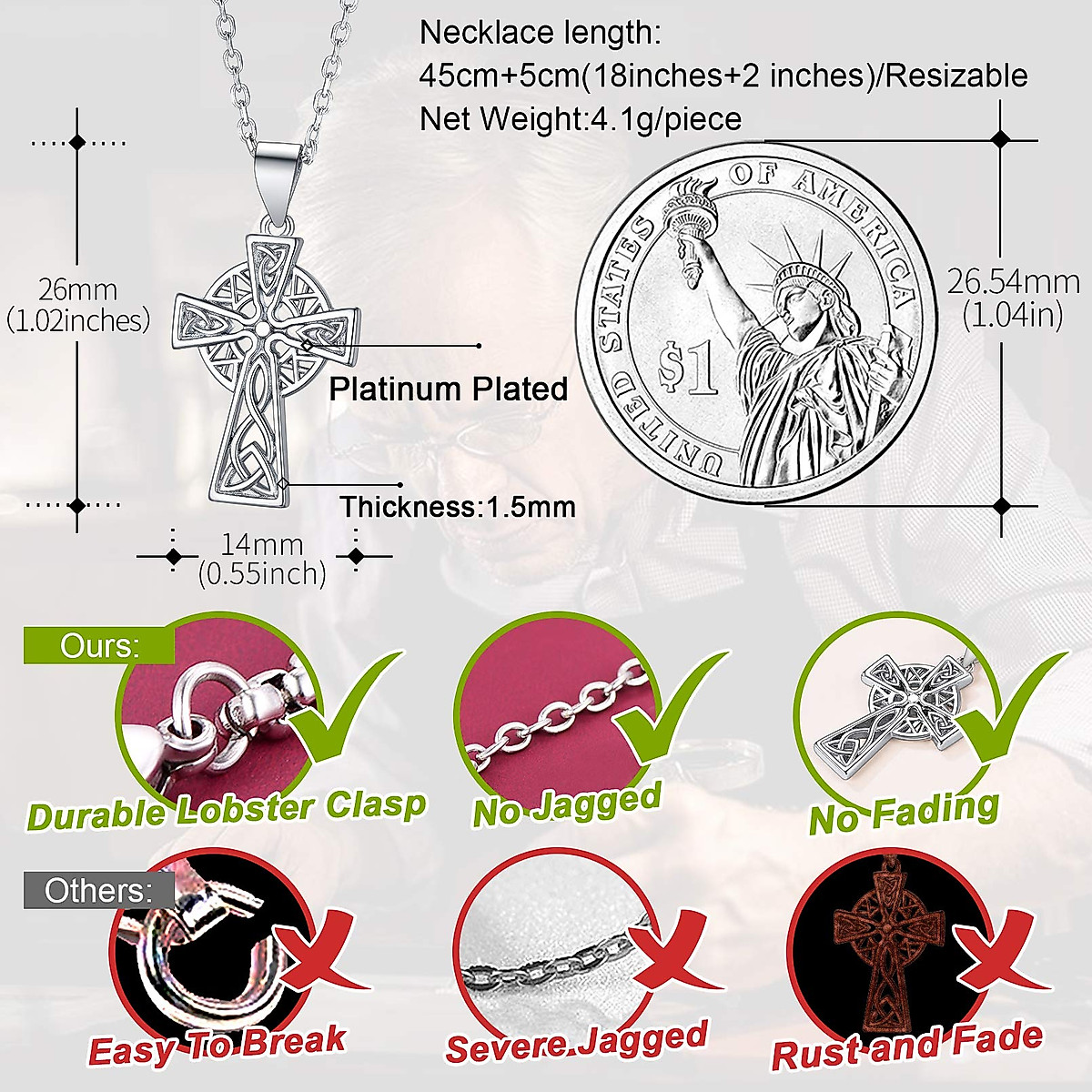 FaithHeart Cross Celtic Knot Necklace Sterling Silver Vintage Irish Jewelry Women Celtic Pendant Amulet Charms with Brand Packaging