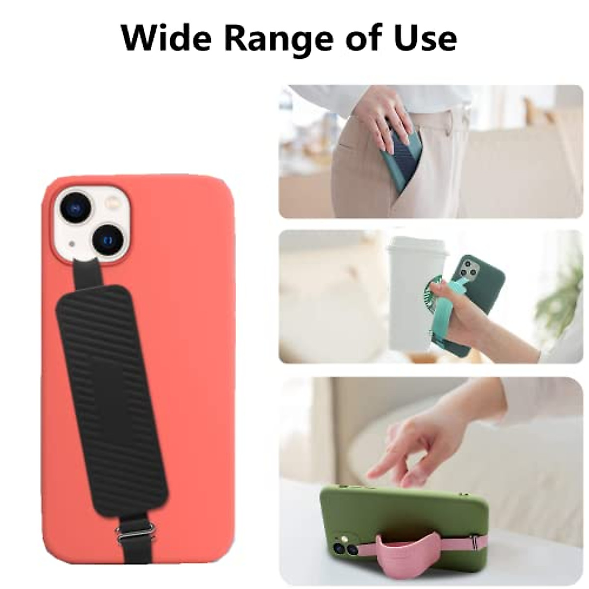 Ankersaila Silicone Cell Phone Finger Strap Grip Holder Elastic Loop, Phone Grip Strap for Back of Phone for Wrist Strap Lanyard for Most Phone Case (Black, 210mm)