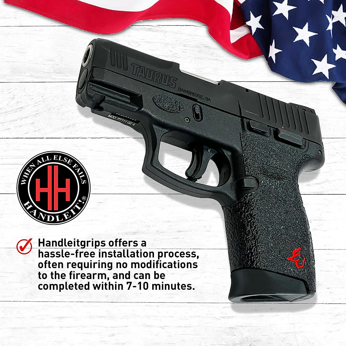 Handleitgrips Gun Grip Tape Compatible with Taurus G3C | Black Textured Rubber Pistol Grip Tape with Red Insert | Gun Accessories | Veteran Owned