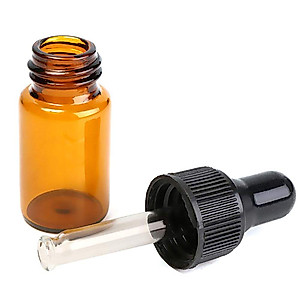 MOTZU 50 Pack 0.1oz(3ml) Amber Glass Dropper Bottles, Refillable Empty Bottle for Essential Oils, Cosmetics, and Cooking, with Glass Eye Dropper and Cap