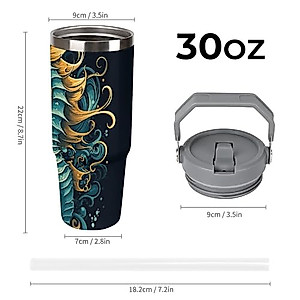 YTLKGFP 30 Oz Large Capacity Car Cup Seahorse Blue Pattern Tumbler with Handle Straw Lid Insulated Stainless Steel Water Bottle Travel Mug Leak-proof Car Cup Keeps Cold Or Hot