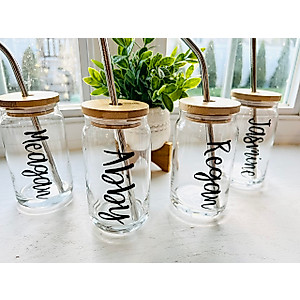 Personalized Iced Coffee Cup, Glass Can Soda Cup with Lid and Straw, Gifts for Women, Gifts for Friends, Bridesmaid Gifts, Other Colors!