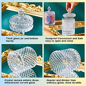Aoriher 4 Pcs Crystal Glass Candy Jar with Lid Home Decorative Jar Glass Storage Bathroom Jars Jewelry Box Canister Jar for Cotton Swab Glass Jar for Kitchen Bathroom Pantry (Clear,Medium)