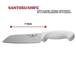 7 Santoku Knife White Handle, Choice Knives Kitchen High Carbon 7 Inch Santuko Stainless Steel Dishwasher Safe Perfect For Cutting, Slicing, Dicing, Mincing, Or Chopping Asian knives