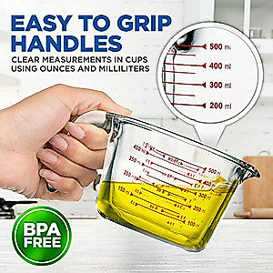 NutriChef 3 Pieces Measuring Cups - BPA-Free Premium Heat Resistant Borosilicate Glass Measuring Cups w/ Handle, Precise Measurement w/ Oz & Ml Scale, in 250ml 500ml & 1000ml, Microwave & Oven Safe