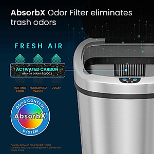 SensorCan 13 Gallon Touchless Sensor Odor Control System, Stainless Steel Oval Shape Automatic Garbage Bin, Base Model Trash Can