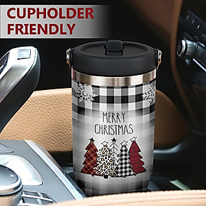 30oz Christmas Tumbler with Handle and Straw, Stainless Steel Vacuum Insulated Flip Straw 30 oz Christmas Tree Coffee Tumbler, Spill Proof Travel Mug, Merry Christmas Decor Gifts for Women
