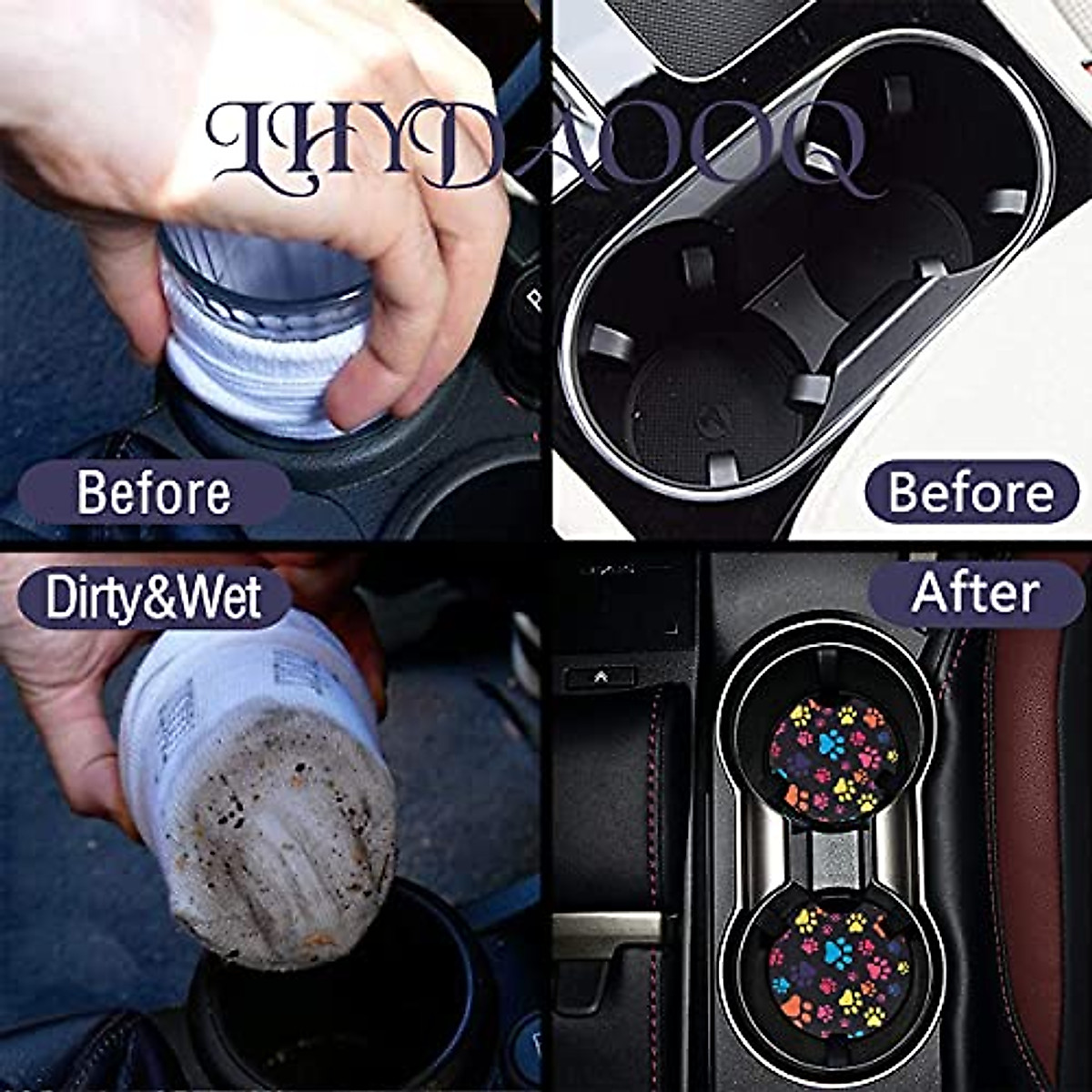 LHYDAOOQ Dog Paw Print Car Coasters, Car Coasters for Cup Holders 2 Pack Paw Print Car Insert Coasters, Car Cup Holder Coasters 2.75 Inch, Car Coasters for Women.