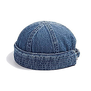 Croogo Beanie Docker Cap Brimless Hat Skullcap Denim Retro Worker Rolled Cuff Harbour Hat No Visor Sailor Hats Landlord Hat