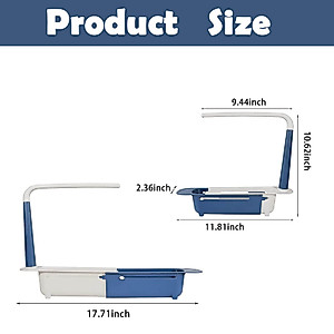 Tmnoa Telescopic Sink Storage Rack,Adjustable Length 2-in-1 Sink Storage Rack Holder Drain Rack for Kitchen Sponge and Soap Expandable Storage Drain Basket for Home Kitchen (Blue)