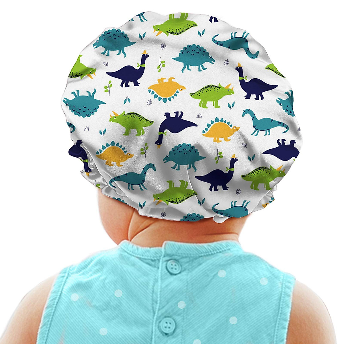Babrukda Kids Hair Cover, Children Satin Bonnet, Boys Girls Satin Sleep Cap, Adjustable Elastic Band Beanie Hat for Night Sleeping Easy Clean Headwear for Toddler Baby Dinosaur