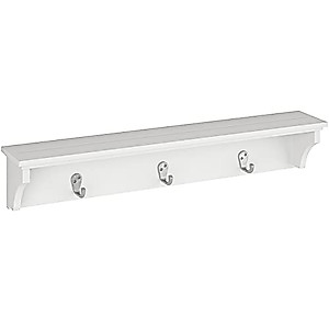 Ballucci Coat Rack with Shelf, 24" Wall Shelf with Hooks, Wood Entryway Organizer Hat and Key Rack with 3 Metal Hooks, White