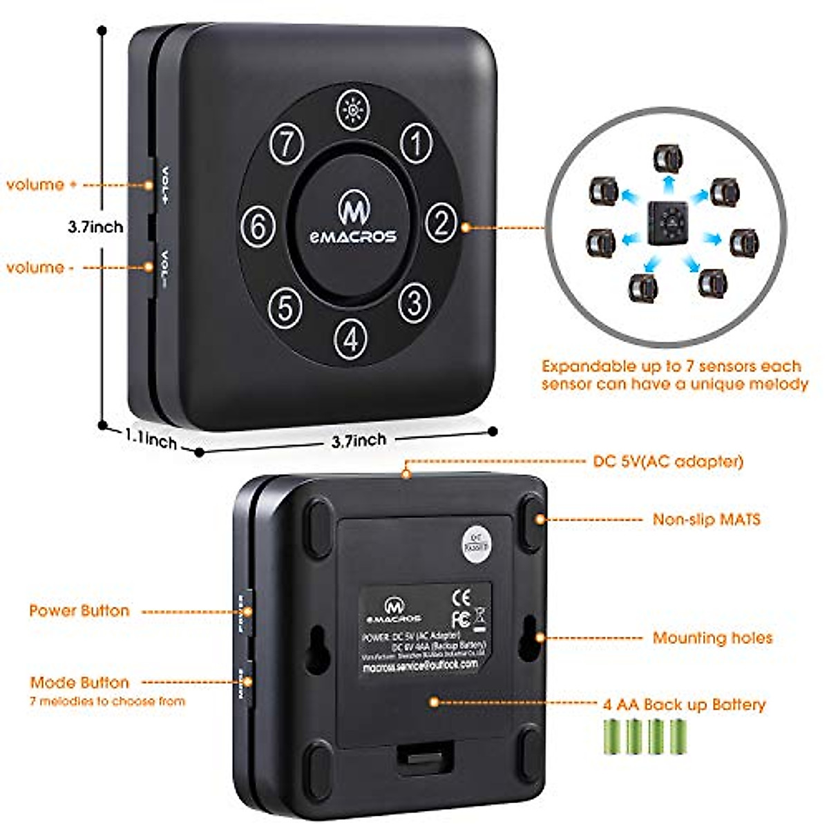 eMACROS Pairable 1/2 Mile Long Range Solar Wireless Driveway Alarm Indoor Outdoor Weatherproof Motion Sensor&Detector Security Alert System (2021 New)