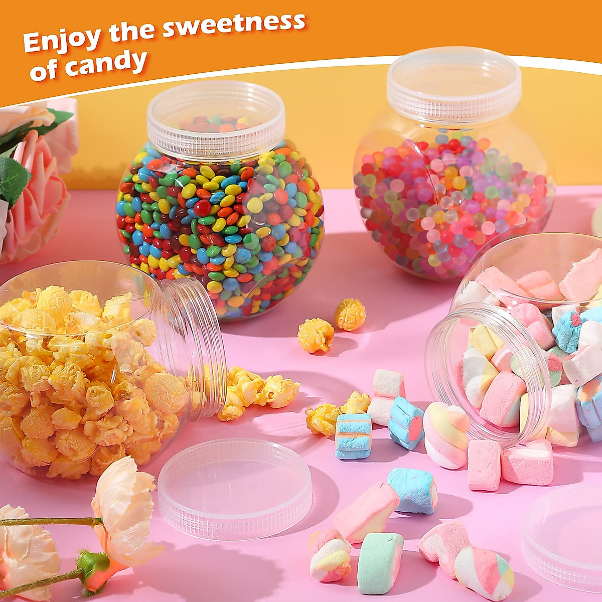 Sunnyray 8 Pcs 25 oz Plastic Candy Jars with Lids Plastic Candy Jars for Candy Buffet Clear Candy Dishes with Lids Candy Buffet Containers Set Plastic Cookie Jar Candy Holder for Party Table Kitchen