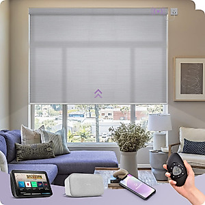 Graywind Motorized Silky Light Filtering Shades Compatible with Alexa Google Hardwired WiFi Smart Half Shading Remote Control Automated Blinds Electric Window Shades, Custom Size (Silky Silver Grey)