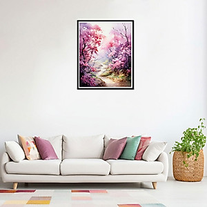 Didfig Easy DIY Paint by Numbers Kit for Adults Beginner Canvas 16x20 Inch Pink Tree Path Large Scenery Paint by Numbers for Home Wall Decor Gifts