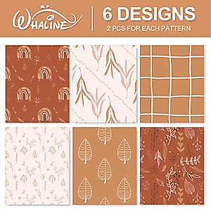 Whaline 12 Sheet Boho Fall Wrapping Paper 6 Style Maple leaf Stripes Pattern Packaging Paper Folded Flat DIY Art Craft Paper for Autumn Holiday Birthday Wedding Baby Shower, 19.7 x 27.6 Inch