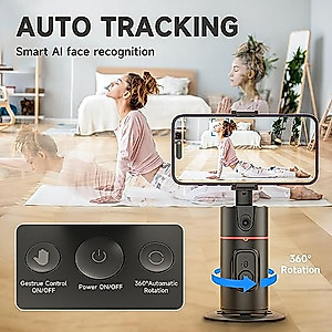 Auto Face Tracking Tripod - 360° Rotation Auto Tracking Phone Holder, No App, Phone Camera Mount with Remote and Gesture Control, Rechargeable Smart Shooting Holder for Video Recording (No Light)