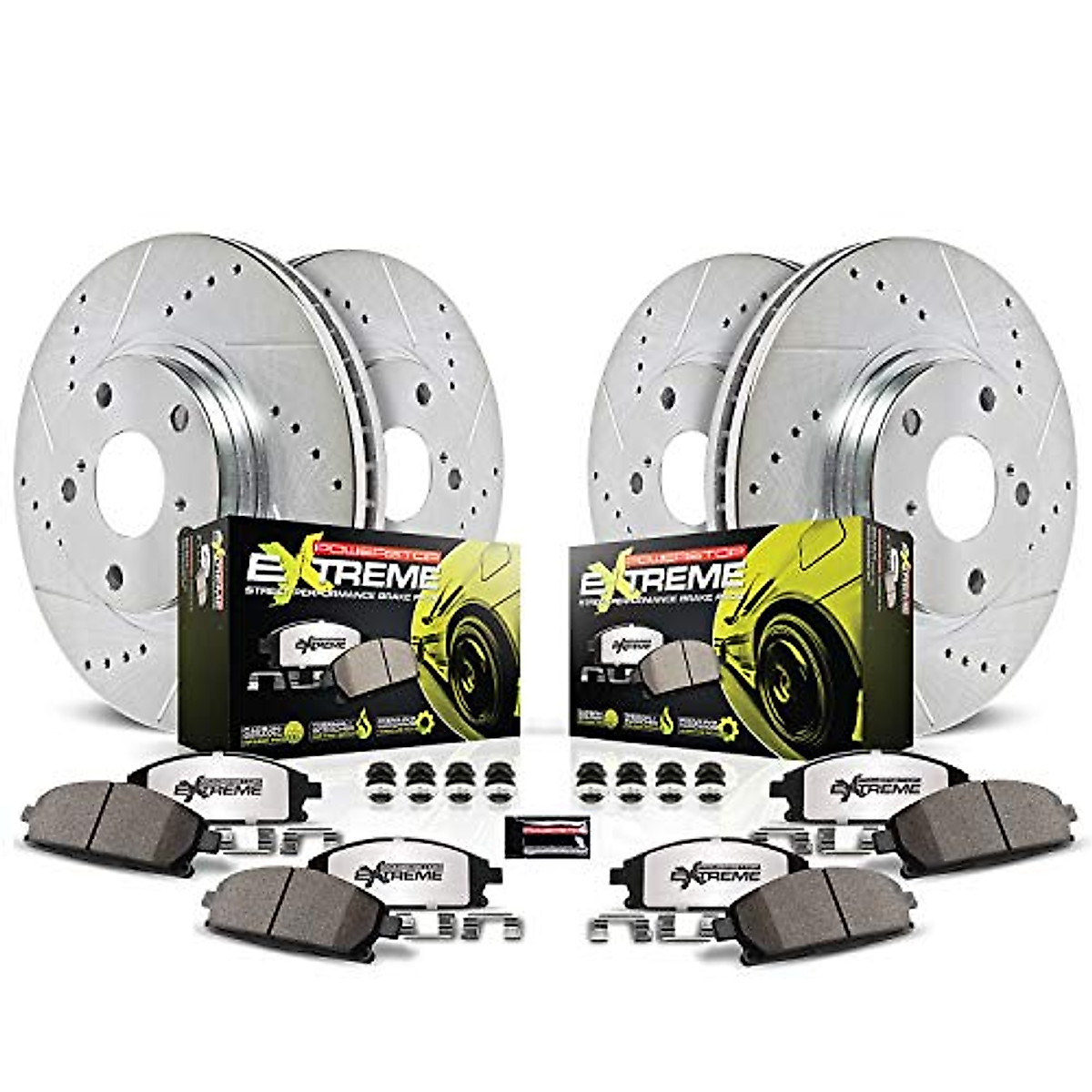 Power Stop K5749-26 Front and Rear Z26 Carbon Fiber Brake Pads with Drilled and Slotted Brake Rotors Kit For Audi A3 VW Beetle Jetta