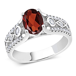 Gem Stone King 925 Sterling Silver Red Garnet Engagement Ring For Women (1.76 Cttw, Gemstone Birthstone, Available In Size 5, 6, 7, 8, 9)