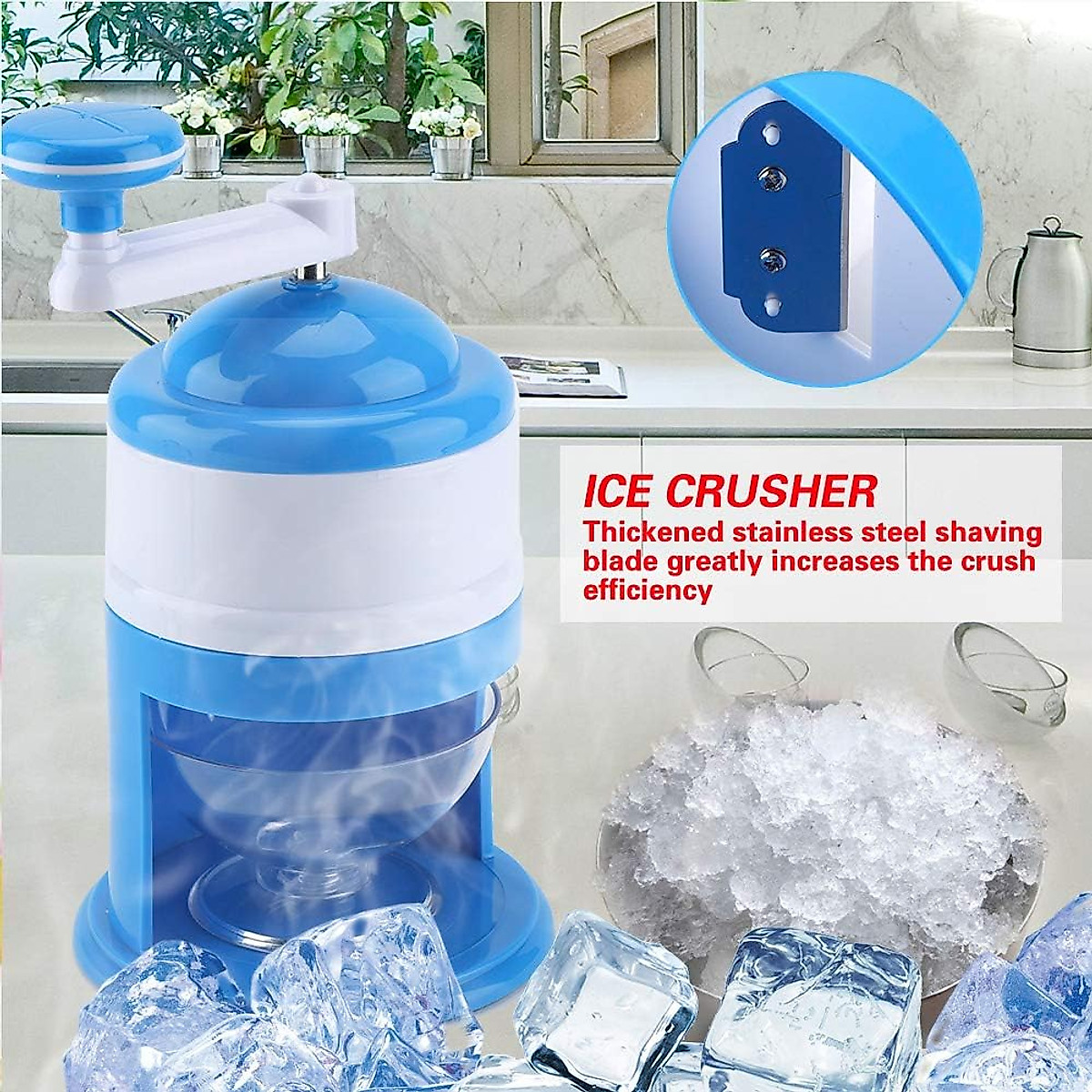 Manual Crushed Ice Maker, Countertop Ice Maker Machine Snow Cone Machine for Slushie Shaved Ice Maker Household Protable Small Slushie Machine