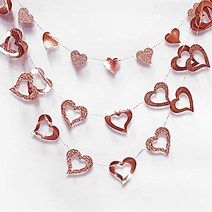 Glitter Rose Gold Heart Garland Shiny Valentines Day Decoration Mothers Day Banner Backdrop Hanging Decor for Engagement Bachelorette Wedding Bridal Shower Streamer Anniversary Party Supplies