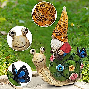 CYnice Garden Gnome Statue Outdoor Decor - Garden Gnomes Sitting on Snail Statue for Garden Yard Patio Lawn Decorations,Gnome Gifts