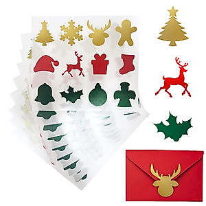 120 Pieces Gold Christmas Envelope Seal Stickers,Gold Foil Christmas Tree Stickers Tag Decorative Xmas Adhesive Labels for Christmas Holiday Party Gift Seals Cards Bag Drinkings Envelope Party Favors
