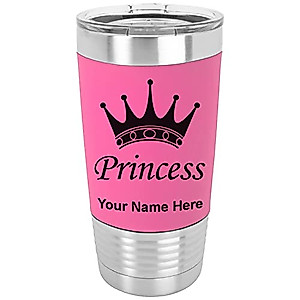 LaserGram 20oz Vacuum Insulated Tumbler Mug, Princess Crown, Personalized Engraving Included (Silicone Grip, Pink)