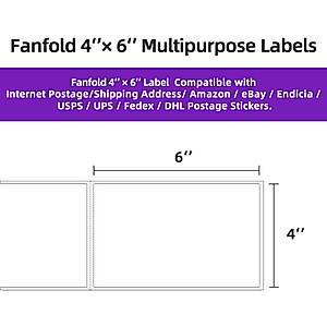 AveneMark 4 Stacks 2000 Labels 4" x 6" Fanfold Direct Thermal Labels, Postage Shipping Labels Paper with Perforated, Strong Adhesive Label for Zebra, Rollo, MUNBYN Thermal Printer,500 Labels per Stack