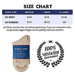 KitNSox Diabetic Socks Extra Wide Calf Women Men Elderly Soft Stretchy Breathable Crew Cushion Loose Top Dress No-Binding Socks 6 Pairs Beige L