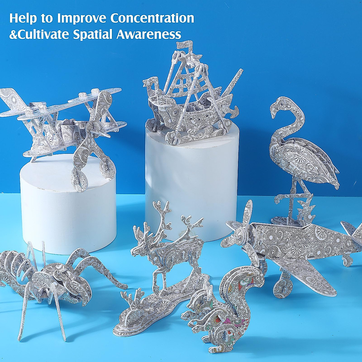 Syhood 36pcs 3D Coloring Puzzle Set Animal Painting Puzzle Crafts for Girls Set Include 12 Creative DIY Painting with 24 Coloring Pens for Boys and Girls Educational Birthday Gift Supplies