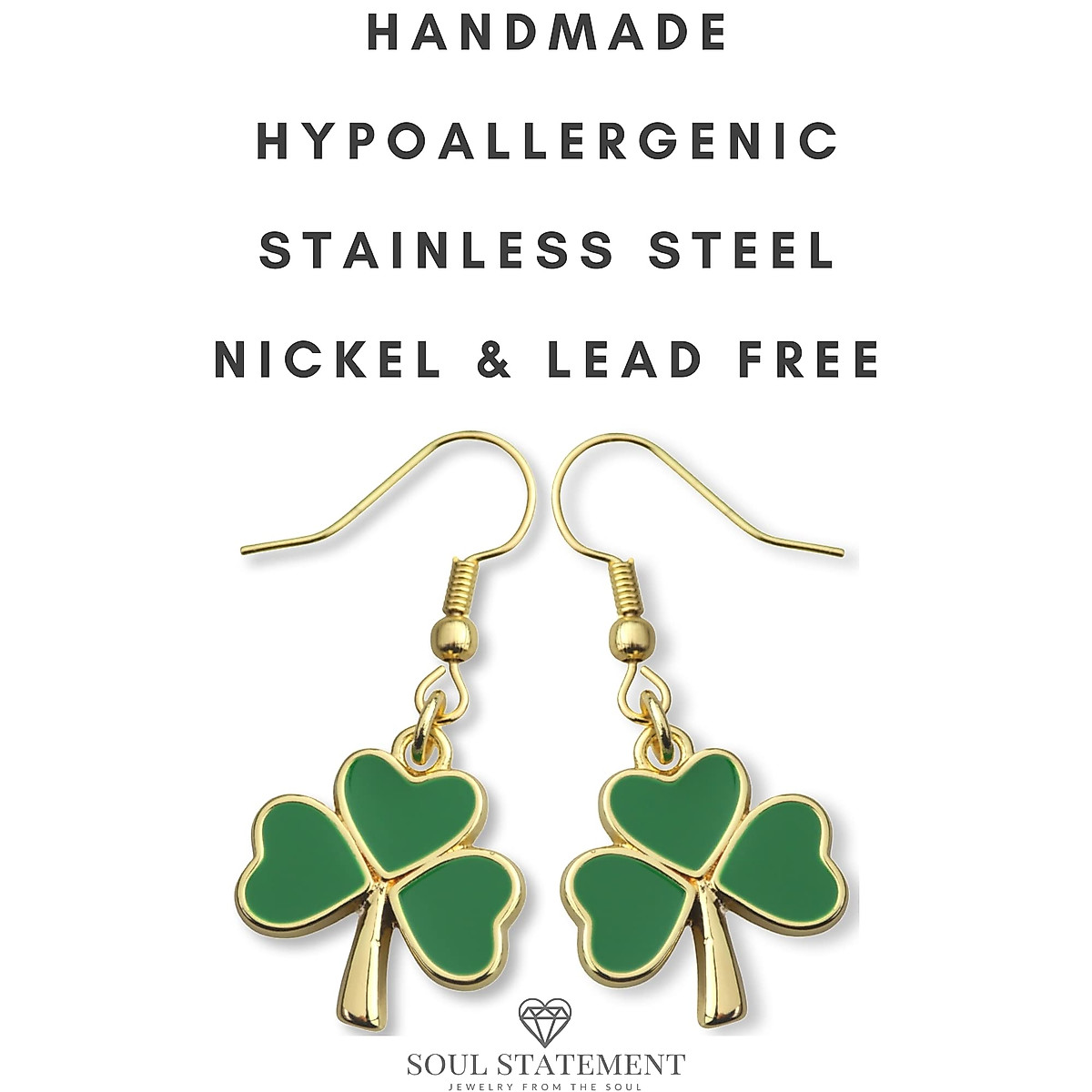 Shamrock Green Dangle Earrings: Green Clover Dangling Earrings for Women - St Patrick's Day Accessories (Gold)
