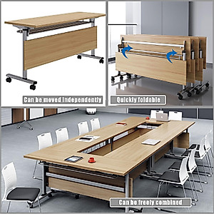 Foldable Conference Table, Meeting Tables Set of 3 Modern Wooden Office Folding Flip Top Mobile Training Table with Silent Wheels,Rounded Corner for Office,Meeting Room,Classroom (120 * 40 * 75)