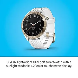 Garmin Approach S40, Stylish GPS Golf Smartwatch, Lightweight With Touchscreen Display, White/Light Gold