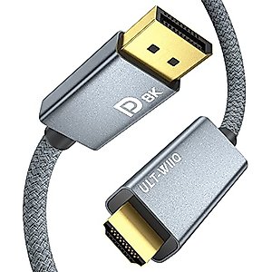 ULT-WIIQ 8K DisplayPort to HDMI Cable 6.6ft, DP 1.4 to HDMI 2.1 Video Cable, Support 8K, 4K@120Hz/144Hz, 2K@240Hz, Dynamic HDR, HDCP 2.3, DSC 1.2a for PC, HP, DELL, AMD, NVIDIA Graphics