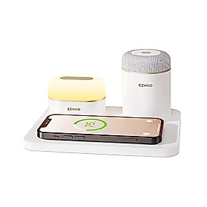 EZVALO 3 in 1 Charger Station with LED Night Light, Portable Bluetooth Speaker, Wireless Charging Station for Multiple iPhone, Samsung/Huawei/Honor/Xiaomi/Oppo, Gifts for Women, Birthday Tech Gifts