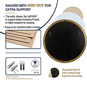 ANDY STAR Round Gold Mirror, 30'' Brass Mirror with Brushed Gold Frame, Wall Mounted Stainless Steel Metal Frame Round Mirror for Bathroom, Living Room, Bedroom