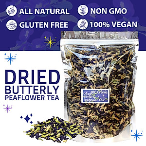 Butterfly Pea Flower Tea (3.52 Oz) Healthy herbal tea caffeine free and gluten free. Flower tea made with single ingredient for healthy skin and hair