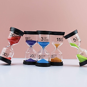 6Pcs-ALILAKA-Sand Timers-Small Black Cover Hourglass-6 Color Hourglass Set Includes 1 Minute, 3 Minutes, 5 Minutes, 10 Minutes, 15 Minutes, 30 Minutes