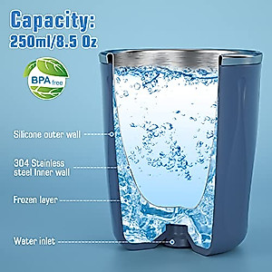 Rhovam Cooling Cup with Lid for Wine/Whisky/Beverages, 8.5 Oz Double Walled Silicone + Stainless Steel Freezable Drink Set of 1 (Blue)