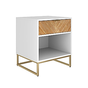 Nathan James Kensi Nightstand Side Accent or End Table with Storage, White/Gold