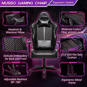 MUSSO Executive Swivel Office Chair, High-Back Racing Gaming Chair, Ergonomic Adjustable Computer Desk Chair, PU Leather Task Chair with Headrest and Lumbar Support (Classic Pattern)…