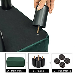 Joveco Small Footstool Ottoman Fabric Footrest Modern Rectangular Footstools for Living Room Bedroom (Green)