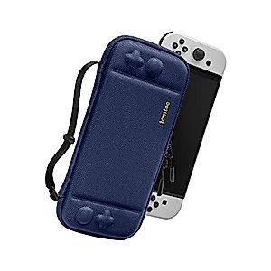 tomtoc Slim Carrying Case for Nintendo Switch / OLED Model, Protective Switch Sleeve with 10 Game Cartridges, Hard Portable Travel Case, with Original Patent and Military Grade Protection, Ink Blue