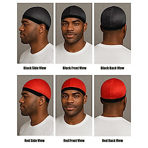 2PCS Silky Stocking Wave Cap for Men, Good Compression Over Durag (Red+Black)