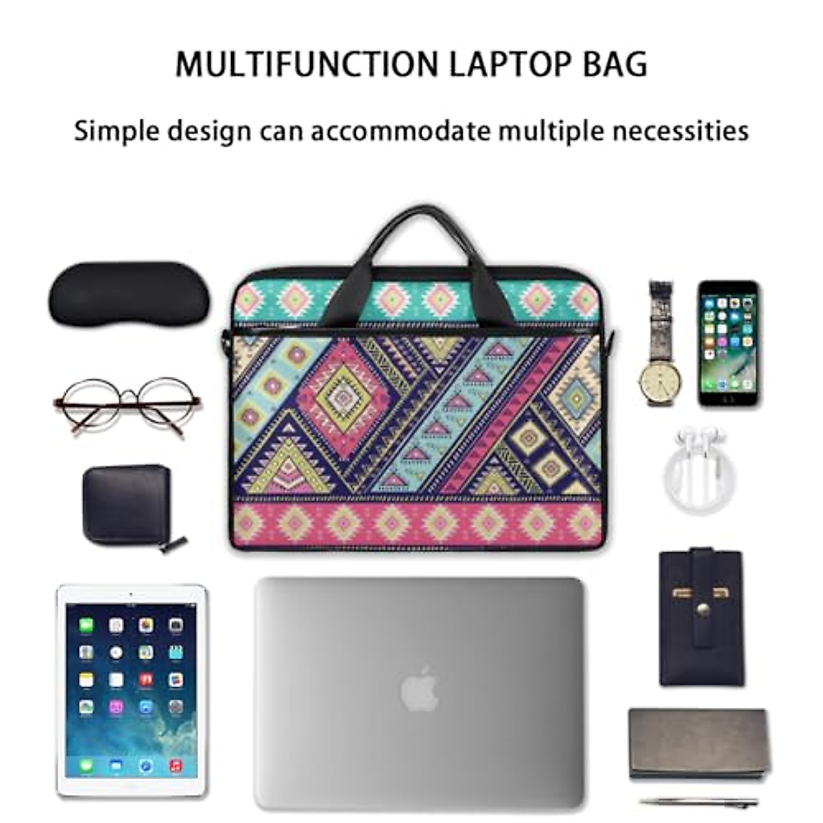 Paisley Ethnic Mandala Laptop Computer Bag Waterproof Shoulder Messenger Bag 13-15 inch Durable Laptop Tote Bag with Shoulder Strap Handle Lightweight Crossbody Briefcase