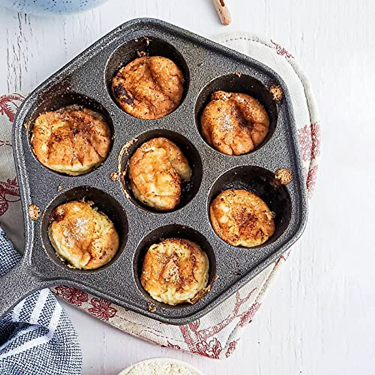 WUWEOT Nonstick Aebleskiver Pan, Cast Iron Takoyaki Griddle Stuffed Pancake Maker for Making Munk, Pancake Balls, Poffertjes, Puffs, Takoyaki, Banh Khot, Thai Kanom Krok (Dark Gray)