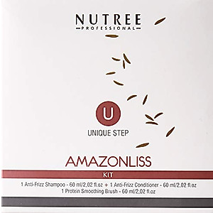 Brazilian Keratin Smoothing Blowout System for Dry, Damaged Hair - Formaldehyde-Free Three-Step Protein Treatment (Shampoo, Conditioner, 2.02 Fl Oz Each)